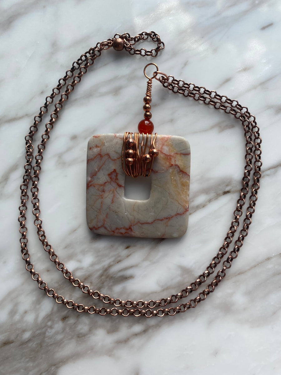 Copper Wrapped Agate Square on Copper Chain – Seahorsegal Designs